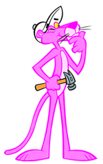 pink-panther-thinking-hammer logo - Pro Tech Restoration Inc.